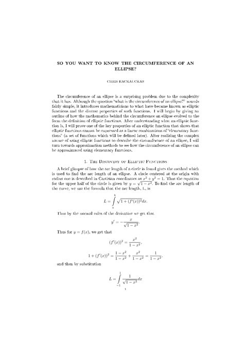 So You Want To Know The Circumference Of An Ellipse Docslib