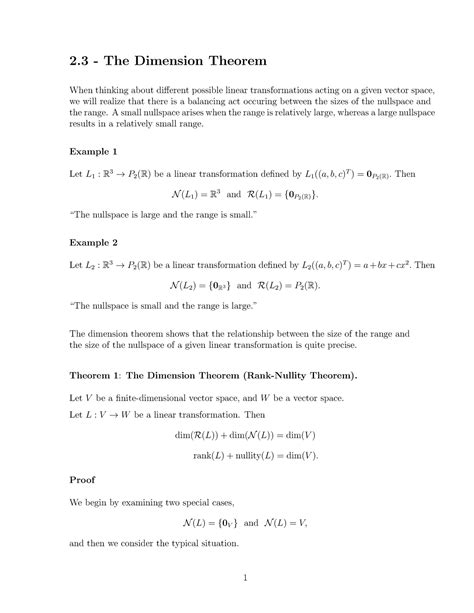 Ch 23 Dimension Theorem 2 The Dimension Theorem When Thinking About Different Possible