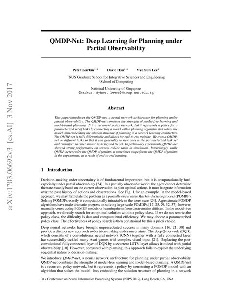 Pdf Qmdp Net Deep Learning For Planning Under Partial Observability