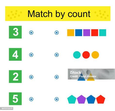 아이들을 위한 수학 활동 수리 능력 개발 기하학적 모양을 세고 숫자를 일치시킵니다 0명에 대한 스톡 벡터 아트 및 기타 이미지