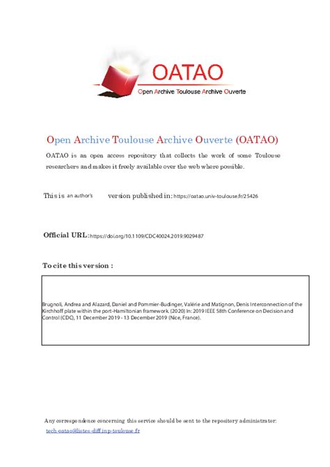 Pdf Interconnection Of The Kirchhoff Plate Within The Port Hamiltonian Framework