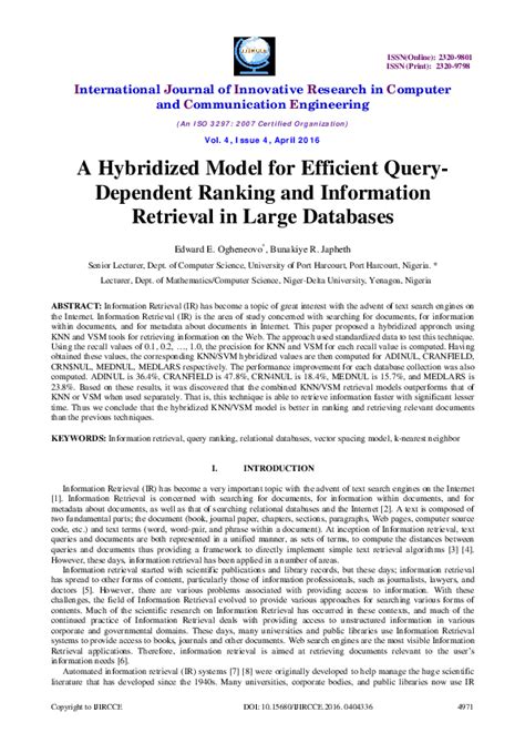 Pdf A Hybridized Model For Efficient Query Dependent Ranking And