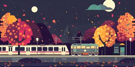 Train Station At Night In Autumn Premium Ai Generated Image