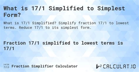 What Is 17 1 Simplified To Simplest Form Calculatio