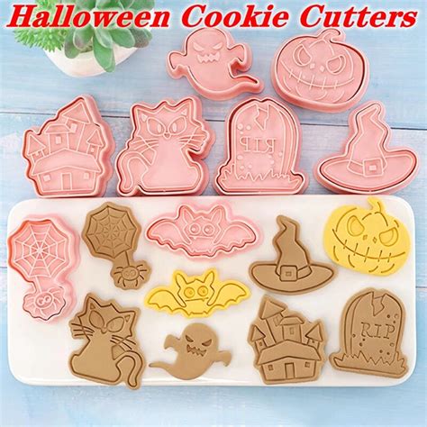 แม่พิมพ์คุกกี้ฮาโลวีนขนาด8ชิ้น เซ็ต3d แม่พิมพ์ตกแต่งเค้กฟองดองปั้นน้ำตาลพลาสติกรูปการ์ตูนบิสกิต