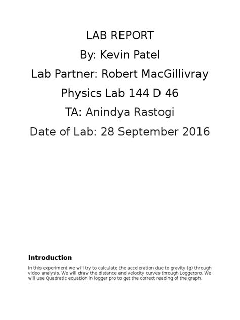 lab report 02 pdf acceleration gravity