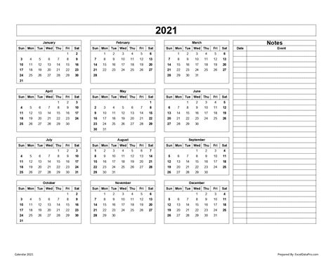 Calendar 2021 Excel Templates Printable Pdfs And Images Exceldatapro