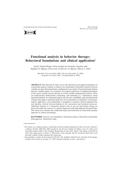 Pdf Functional Analysis In Behavior Therapy Behavioral Foundations And Clinical Application
