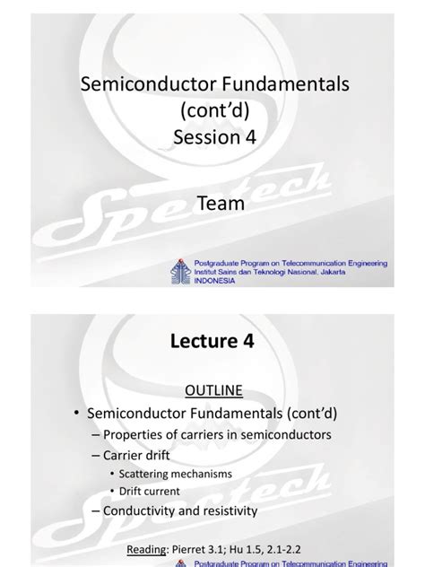 Lecture4 Semiconductor Fundamentals Pdf Electrical Resistivity And Conductivity Physical