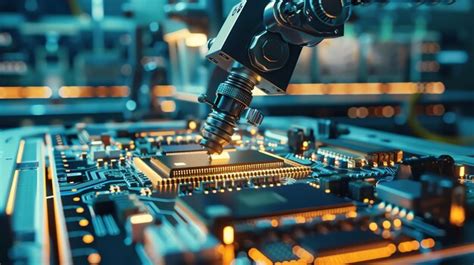 A Robotic Arm Uses A Microscope To Examine A Circuit Board Premium Ai Generated Image