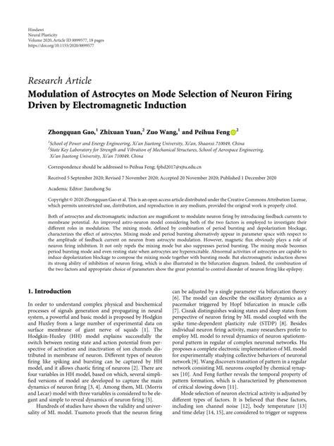 Pdf Modulation Of Astrocytes On Mode Selection Of Neuron Firing Driven By Electromagnetic