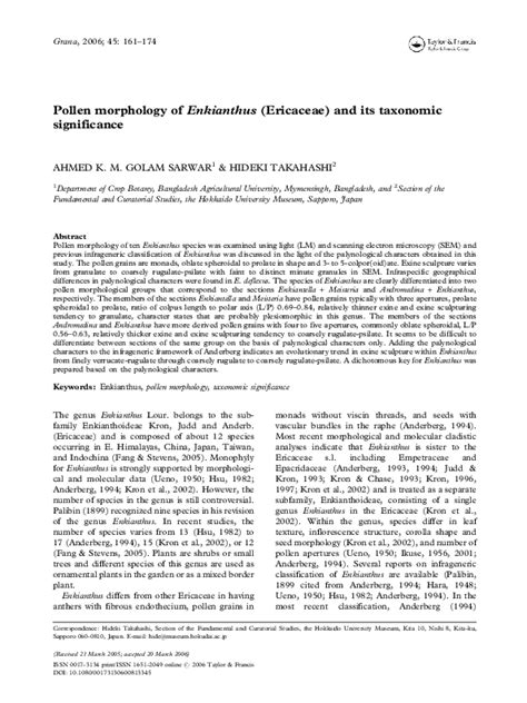 Pdf Pollen Morphology Ofenkianthusericaceae And Its Taxonomic
