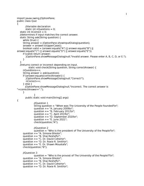 Quiz Java Code Unit 3 1 Import Javaxswing Public Class Quiz Variable Declaration Static