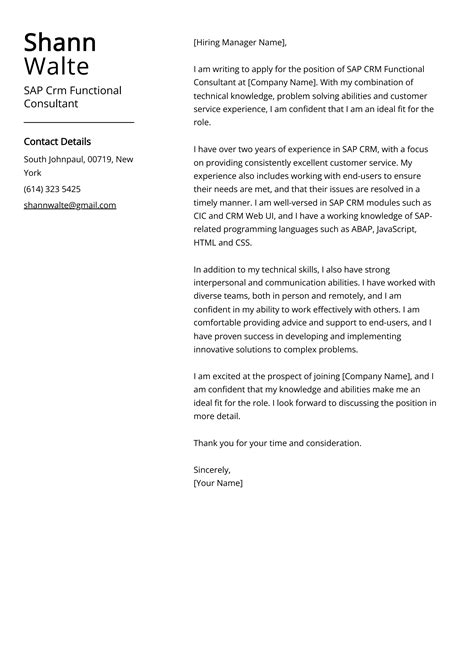 SAP Crm Functional Consultant Cover Letter Examples Template Tips