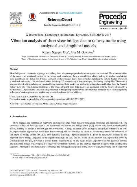 Pdf Vibration Analysis Of Short Skew Bridges Due To Railway Traffic