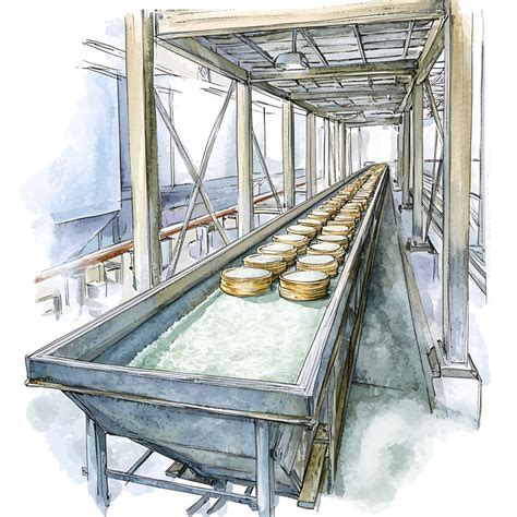 Industrial Conveyor Belt System Transporting Round Objects A Watercolor