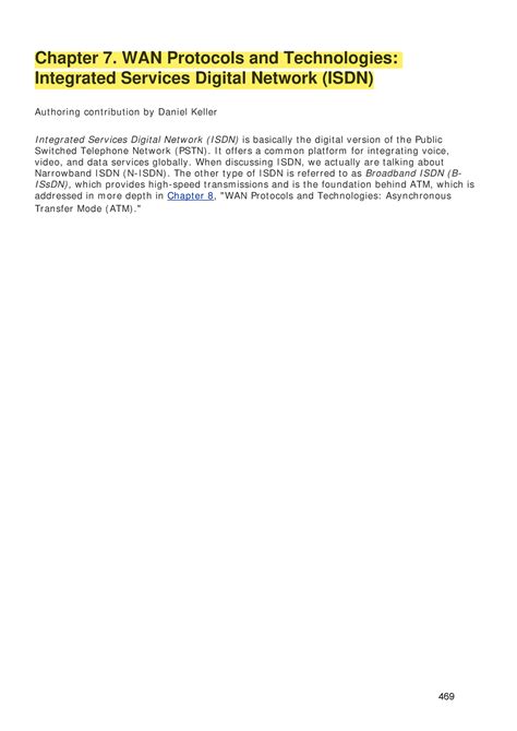 Chapter WAN Protocols And Technologies Integrated Services Digital Network Chapter WAN