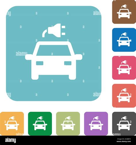 Electric Car With Connector White Flat Icons On Color Rounded Square Backgrounds Stock Vector