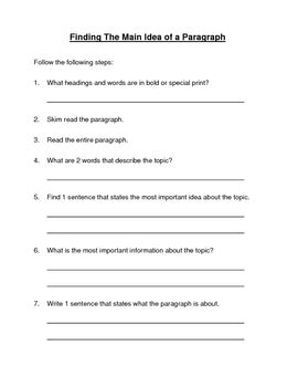 Finding The Main Idea Of A Paragraph By Goshen Education Materials
