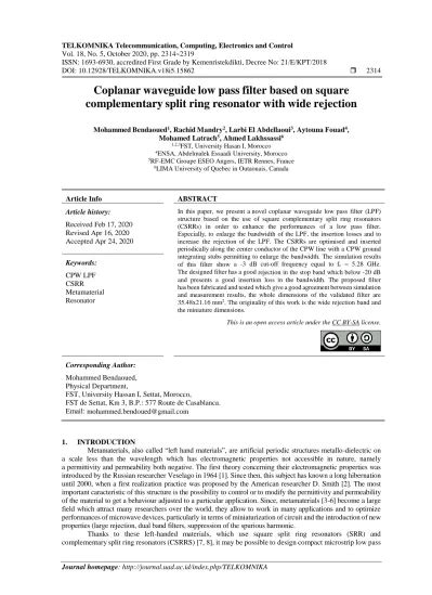 Coplanar Waveguide Low Pass Filter Based On Square Complementary Split Ring Resonator With Wide