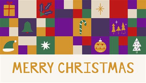 메리 크리스마스 유행 포스터 카드 배너 템플릿입니다 손으로 그린 벡터 일러스트 요소 글자 비문이 있는 다채로운 휴일 인사말 포스터 디자인 계절에 대한 스톡 벡터 아트 및