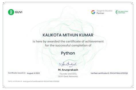 Finished Python Course At Guvi Kalikota Mithunkumar Posted On The