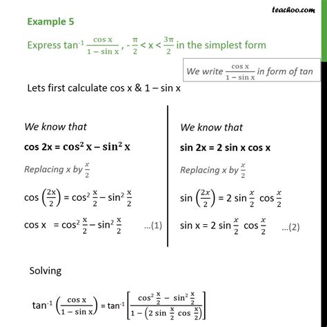 Example 5 Express Tan 1 Cos⁡x 1 Sin⁡x Chapter 2 Inverse