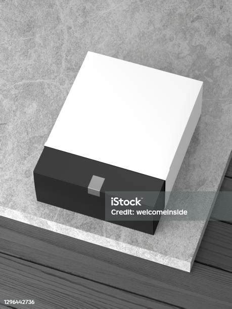 블랙 골판지 선물 상자 회사 로고 Id 격리 된 3d 렌더에 대한 백서 커버와 함께 모의 모형에 대한 스톡 사진 및 기타 이미지