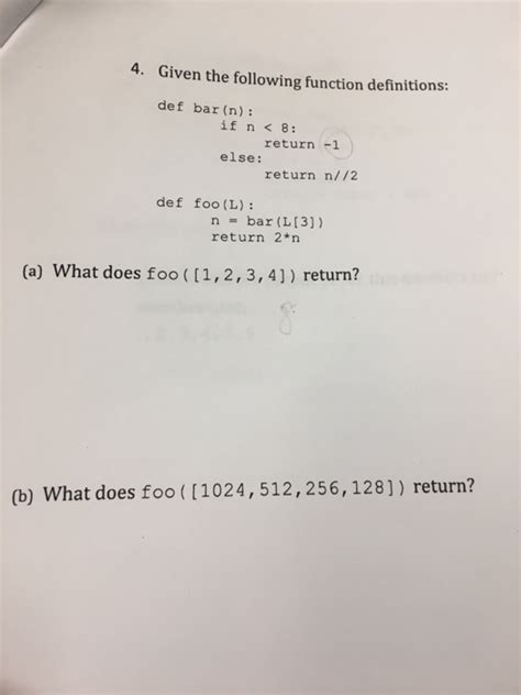 solved given the following function definitions bar n