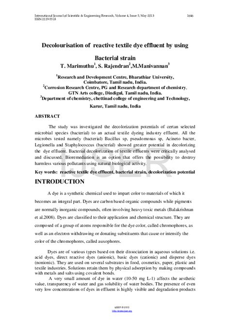 Pdf Decolourisation Of Reactive Textile Dye Effluent By Using
