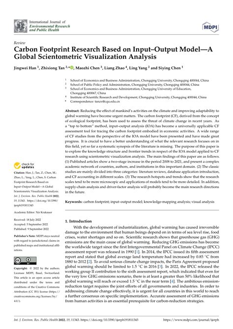 Pdf Carbon Footprint Research Based On Inputoutput Model—a Global