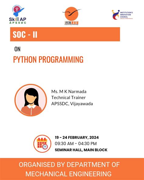 soc ii on python programming srinivasa ramanujan institute of technology srit
