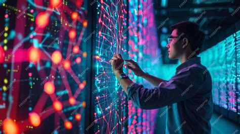 Businessman Using Digital Interface With Binary Code On His Hand 3 D Rendering Premium Ai