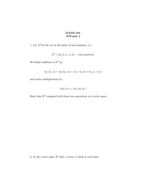 Self Quiz 1 Applied Linear Algebra Math 310 Docsity