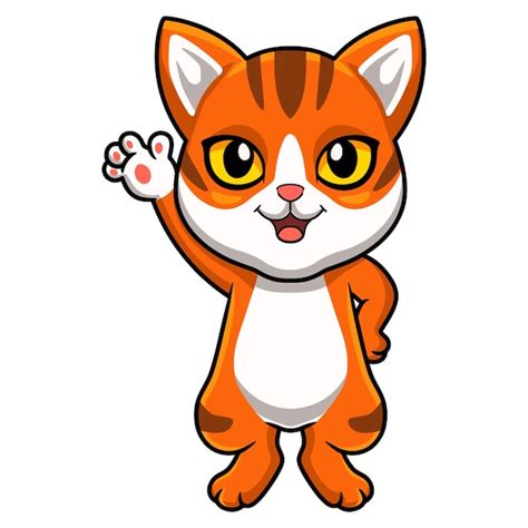 Premium Vector Cute Orange Tabby Cat Cartoon Waving Hand