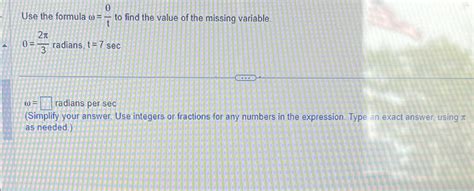 Solved Use the formula ω θt to find the value of the Chegg com