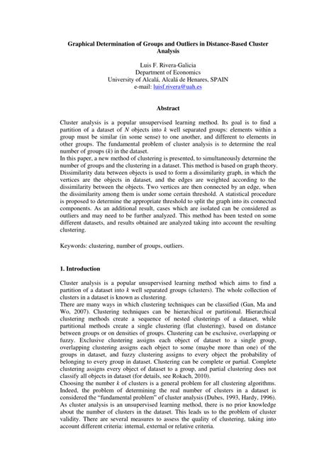 Pdf Graphical Determination Of Groups And Outliers In Distance Based