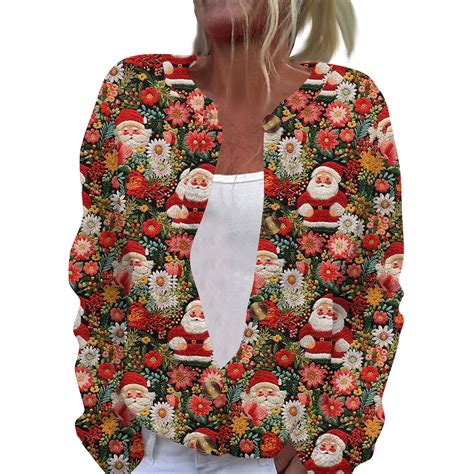 Tqwqt Cardigans For Women Plus Size Open Front Ugly Christmas Cardigan Sweater Santa Xmas Tree