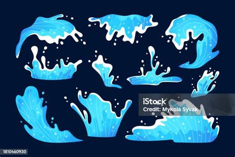 푸른 물 스플래쉬 바다 바다 파도 떨어지는 아쿠아 플로우 유체 스트림 소용돌이 모션 절연 세트 액체에 대한 스톡 벡터 아트 및 기타 이미지 Istock