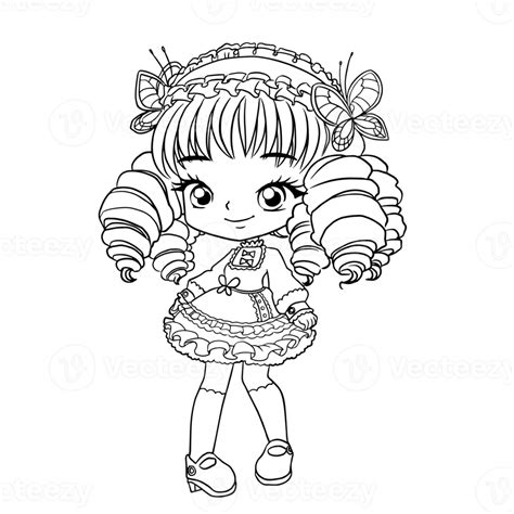Girl Cartoon Doodle Kawaii Anime Coloring Page Cute Illustration