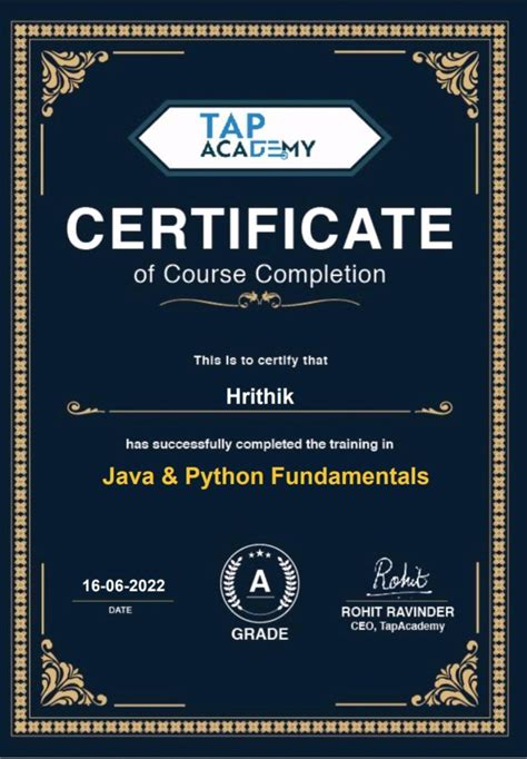 Hrithik R On Linkedin Java Python Coursecompletioncertificate Tapacademy