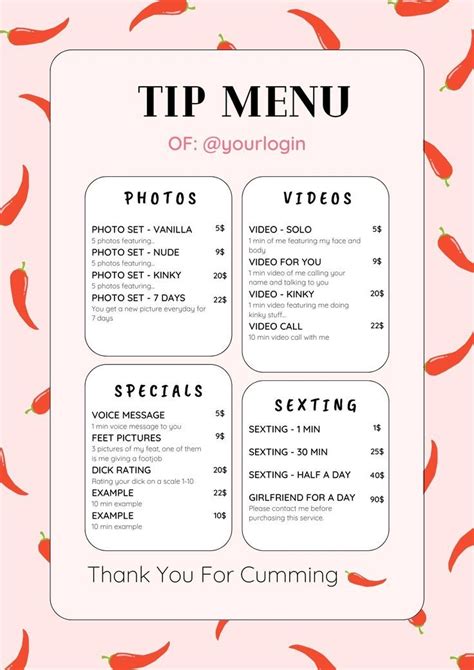 Editable Tip Menu Onlyfans Tip Menu Fansly Cute Banana Tip Menu Adult