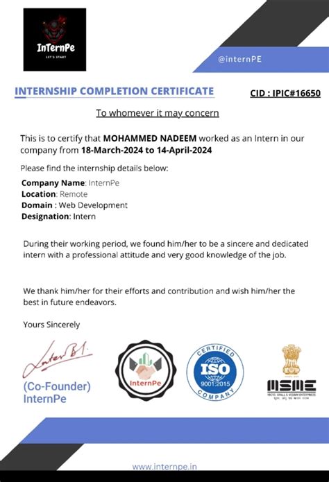 Mohammed Nadeem On Linkedin Internpe