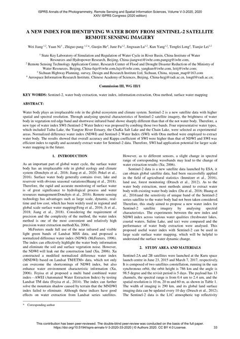 Pdf A New Index For Identifying Water Body From Sentinel 2 Satellite Remote Sensing Imagery