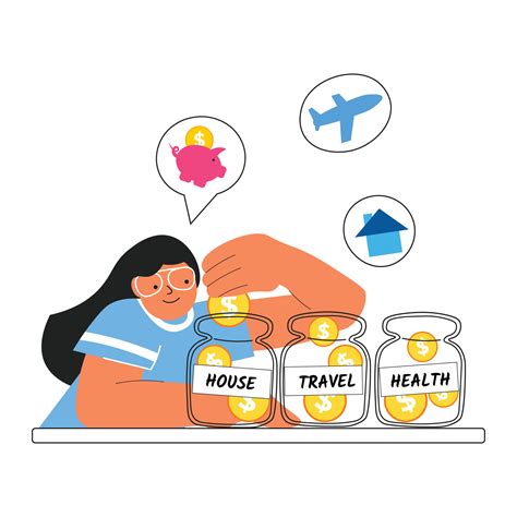 Vector Woman Saving Money In A Glass Jar Planning And Managing