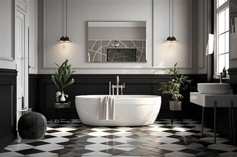 Premium Ai Image A Bathroom Featuring A Mix Of Geometric Patterns And