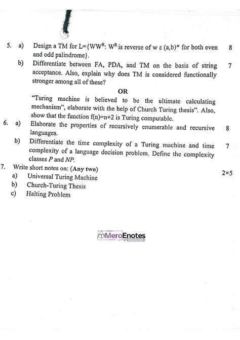 PU BE Computer Theory Of Computation Question Paper 4th Sem Mero Enotes