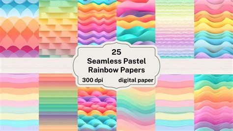 Pastel Rainbow Digital Paper Seamless Pattern Backgrounds Printable