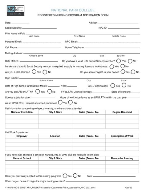 Fillable Online Registered Nursing Program Application Form Fax Email