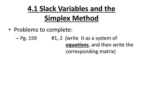 PPT 4 1 Slack Variables And The Simplex Method PowerPoint Presentation ID 2597601